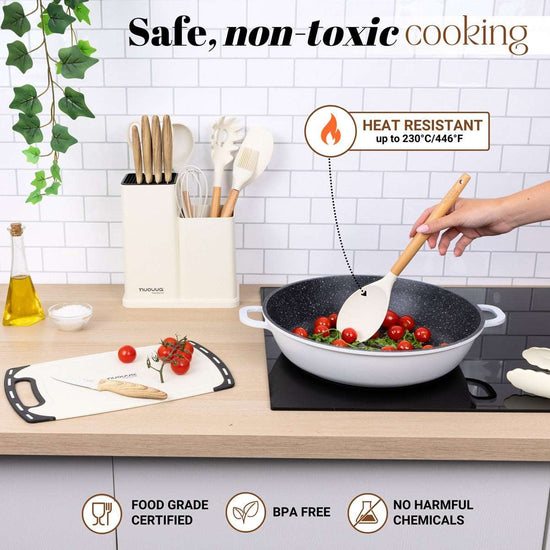 17pcs Cream Silicone Cooking Utensil & Knife Set with Block & Chopping