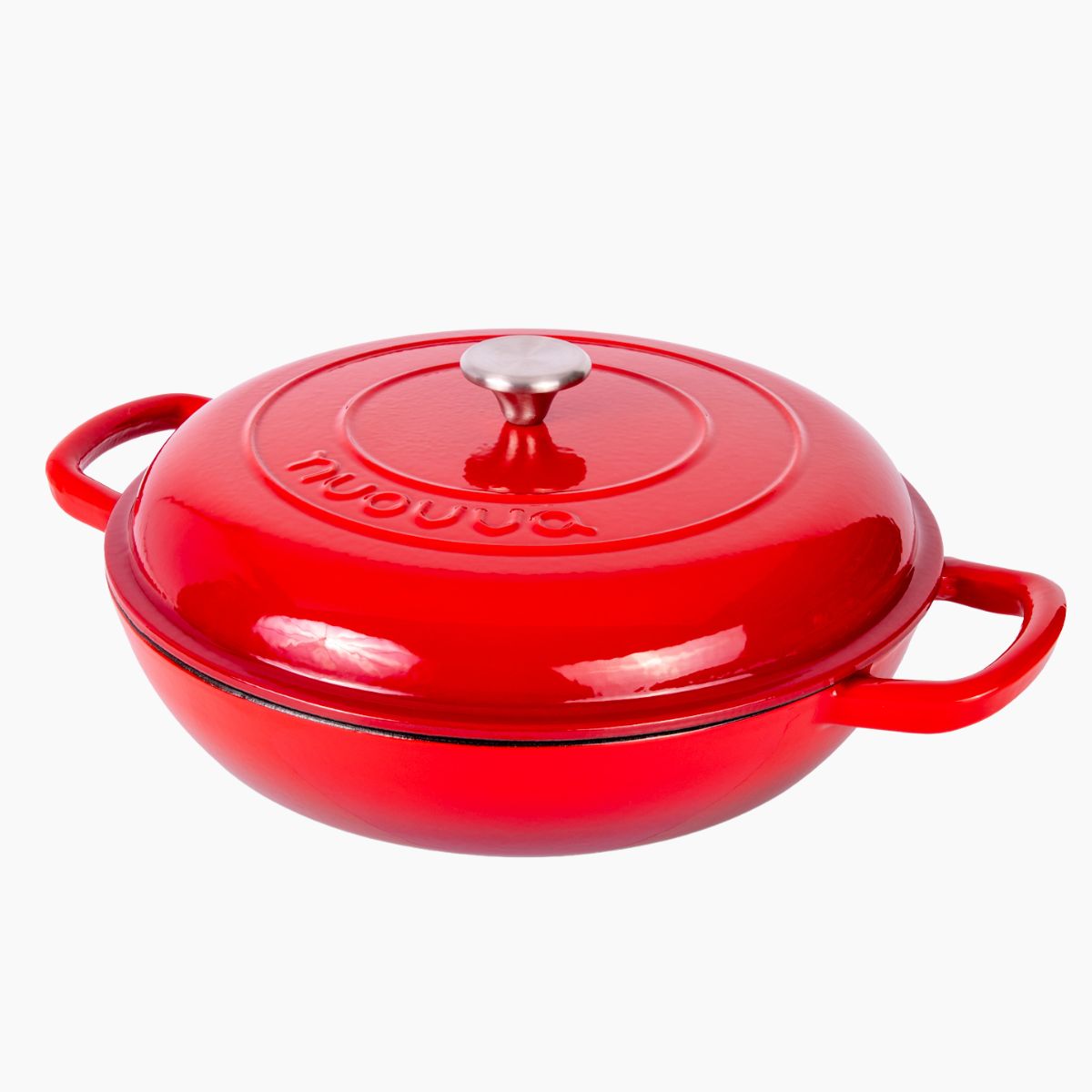 Shallow Cast Iron Casserole Pot with Lid, 4.5L, (32 cm) Red