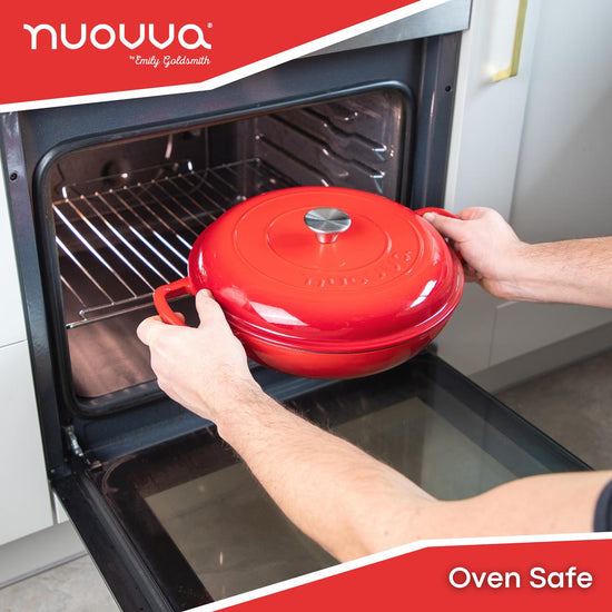 Shallow Cast Iron Dutch Oven Casserole with Lid, Oven-Safe - 3.9L, (29